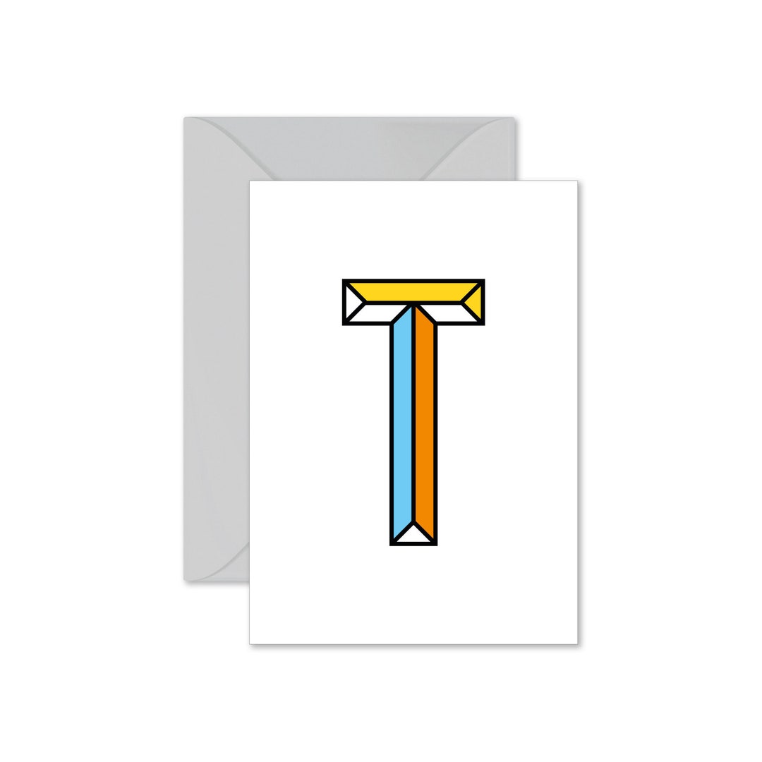 Varsity Letter T Mini Card Alphabet Typographical A6 Greeting Card - Etsy