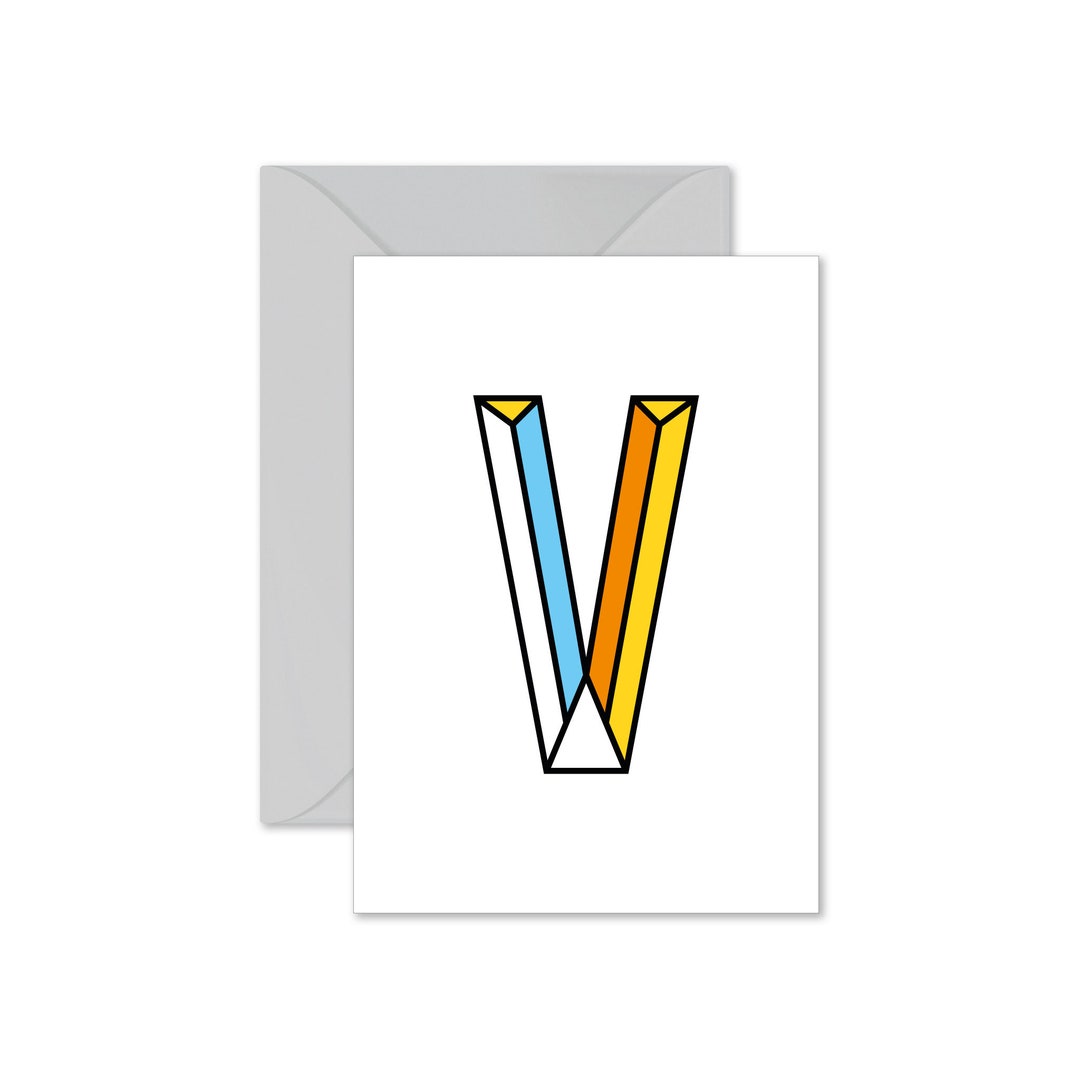 Varsity Letter V Mini Card Alphabet Typographical A6 Greeting Card ...