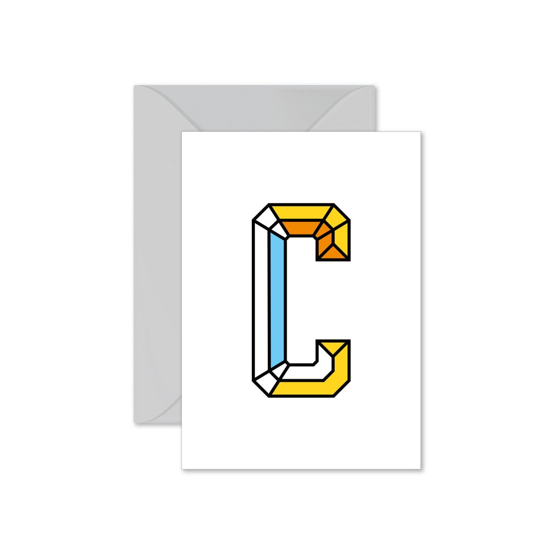 Varsity Letter C Mini Card Alphabet Typographical A6 Greeting Card - Etsy