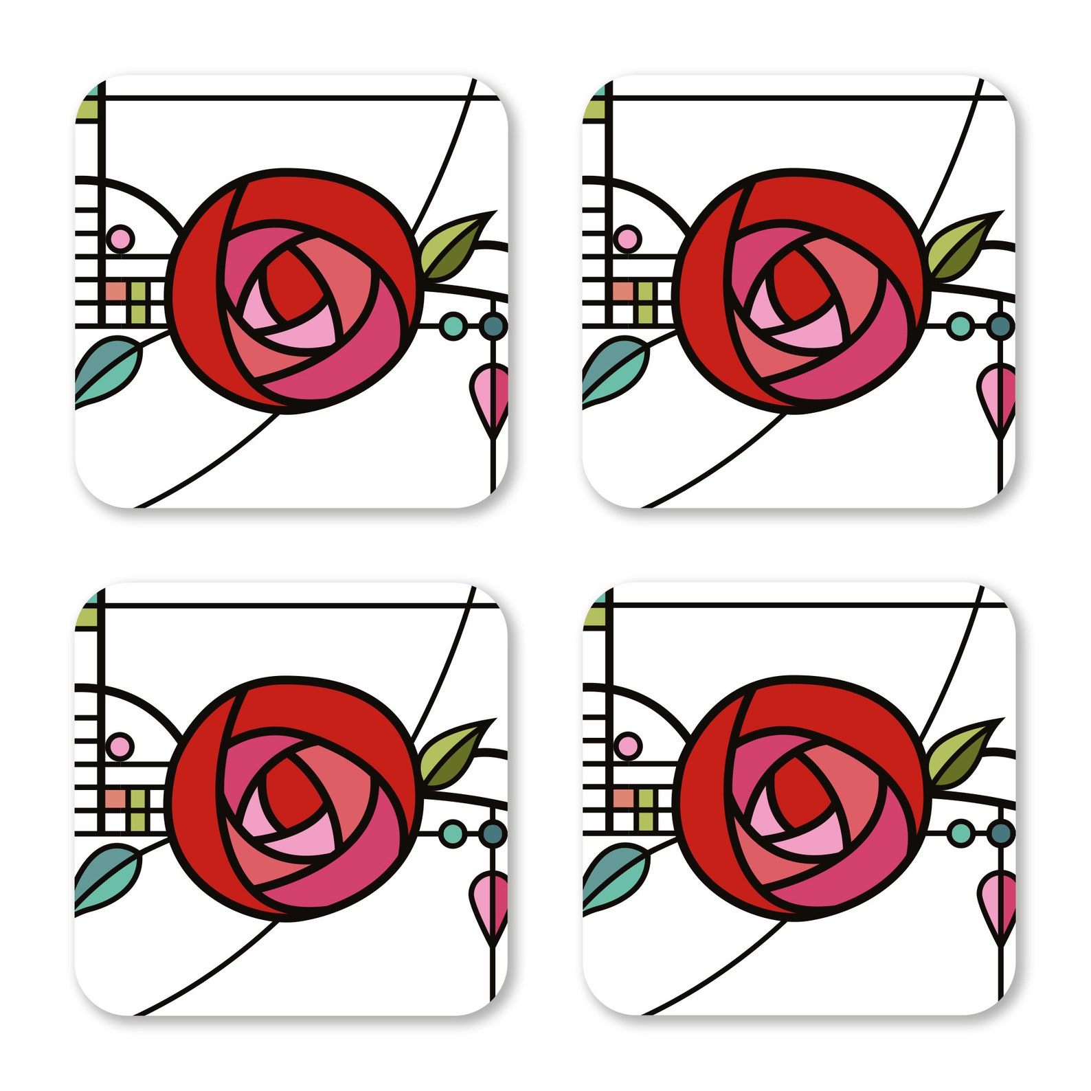Charles Rennie Mackintosh inspiré rose coaster x4 pack Art Nouveau ...
