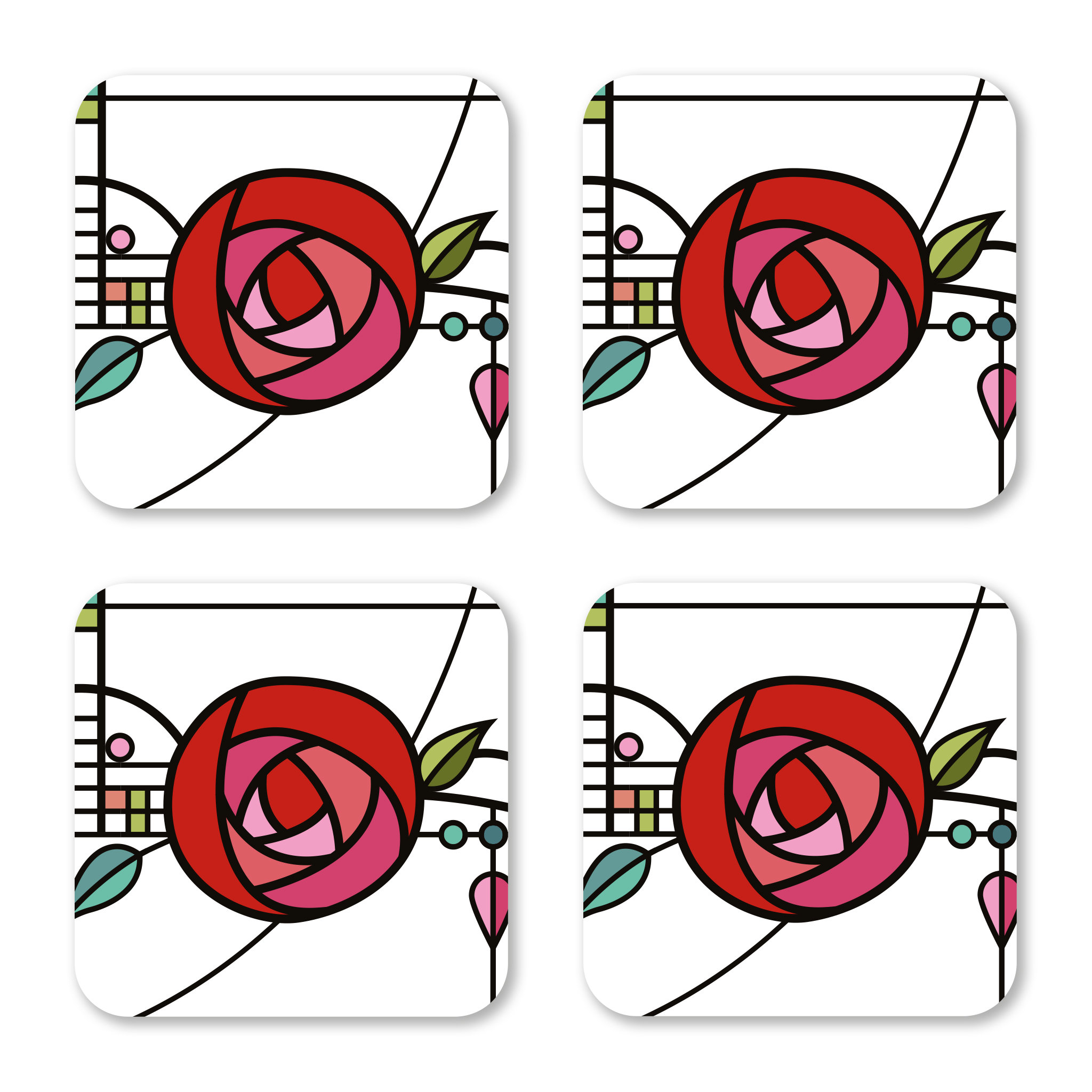 Charles Rennie Mackintosh inspiré rose coaster x4 pack Art Nouveau ...