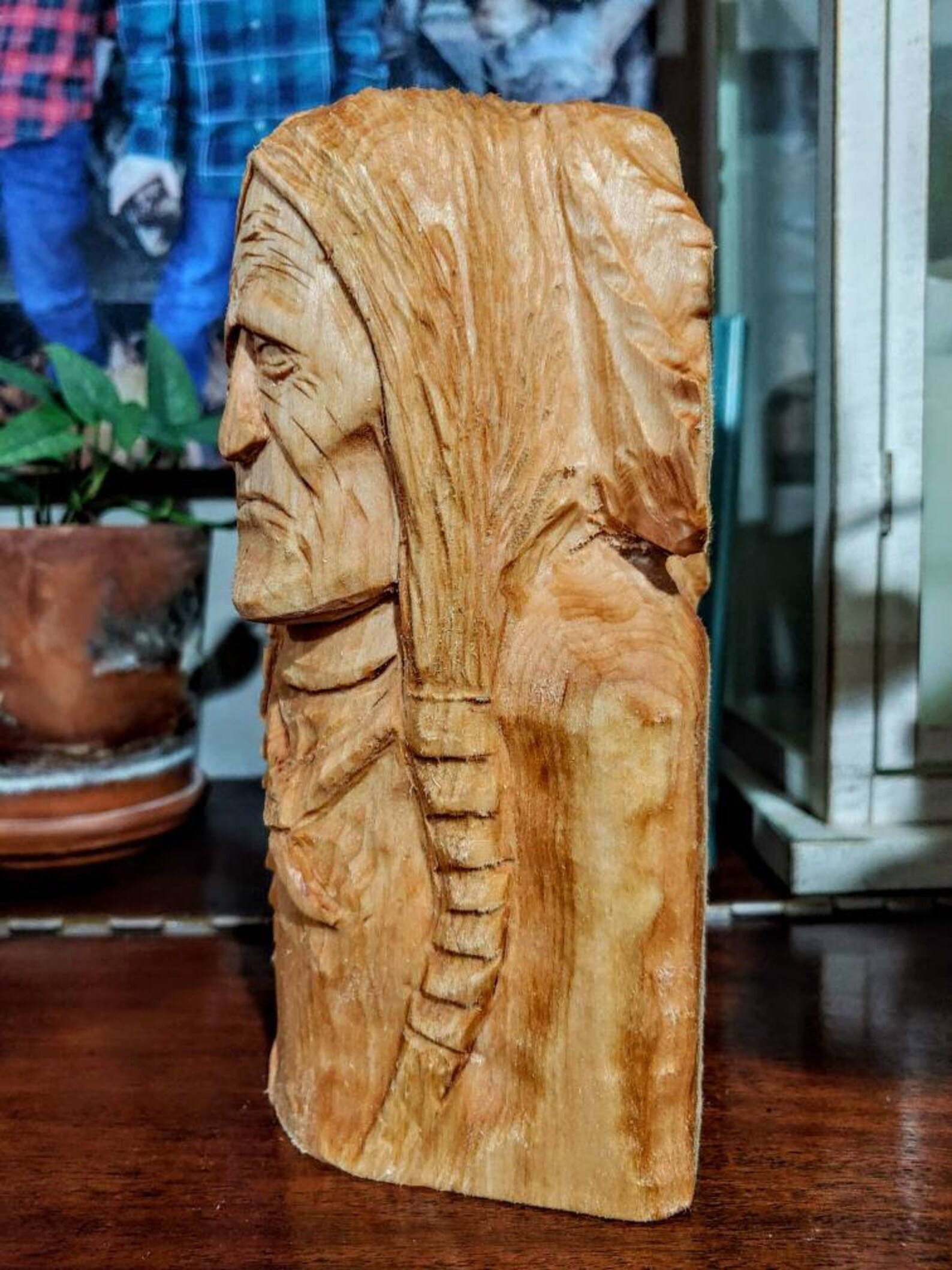 Hand Carved Native American bust | Etsy