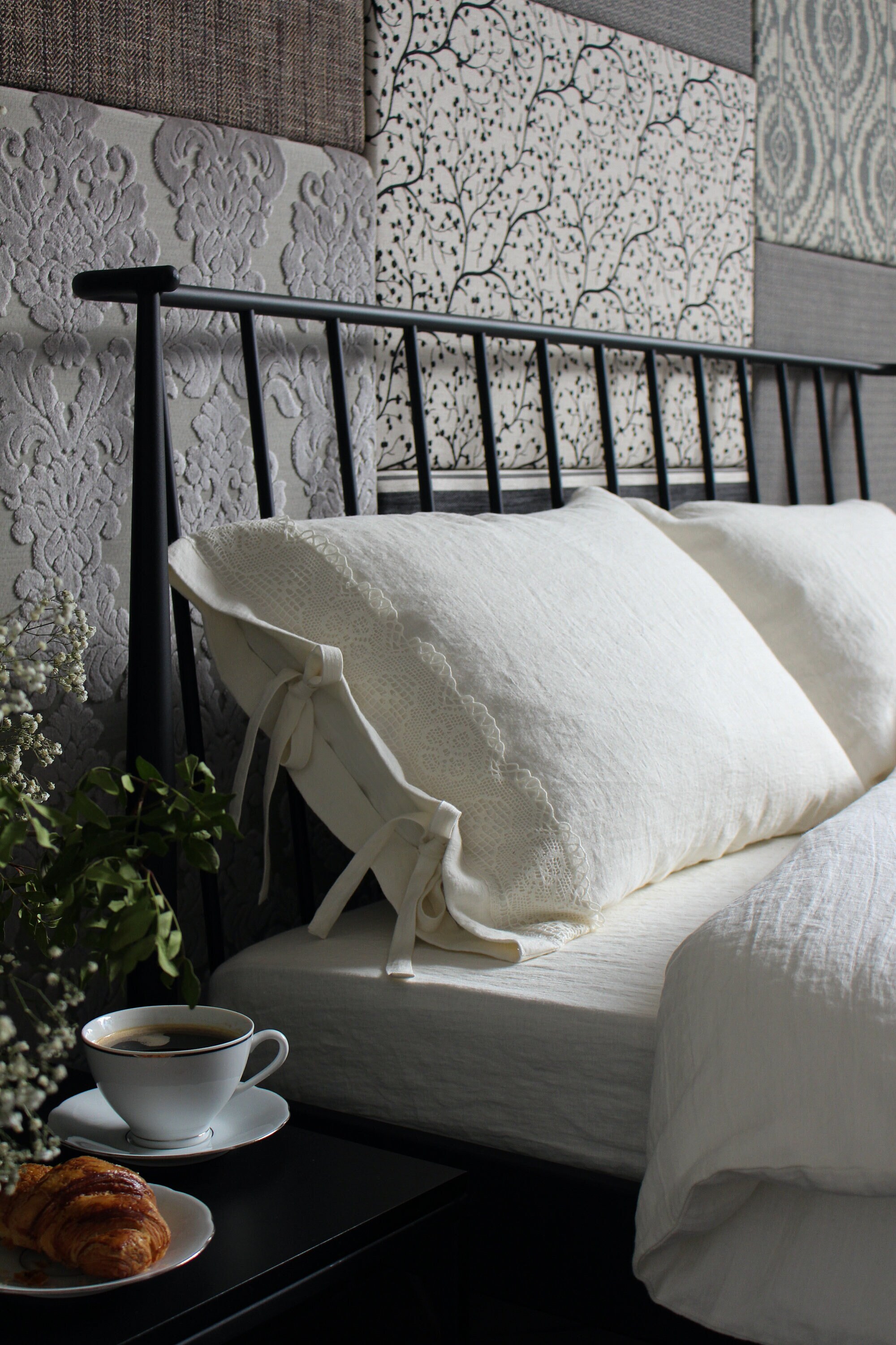 Linen Pillowcase With Ties and Lace. Linen Stonewashed Pillow - Etsy