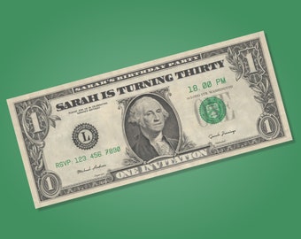 Money Theme Birthday Party Invitation Template, Cash Currency Coin Fund ...