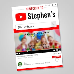 Customizable Youtube Birthday Invitation - Etsy Canada