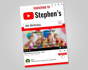Printable Youtube Birthday Party Invitation - Etsy