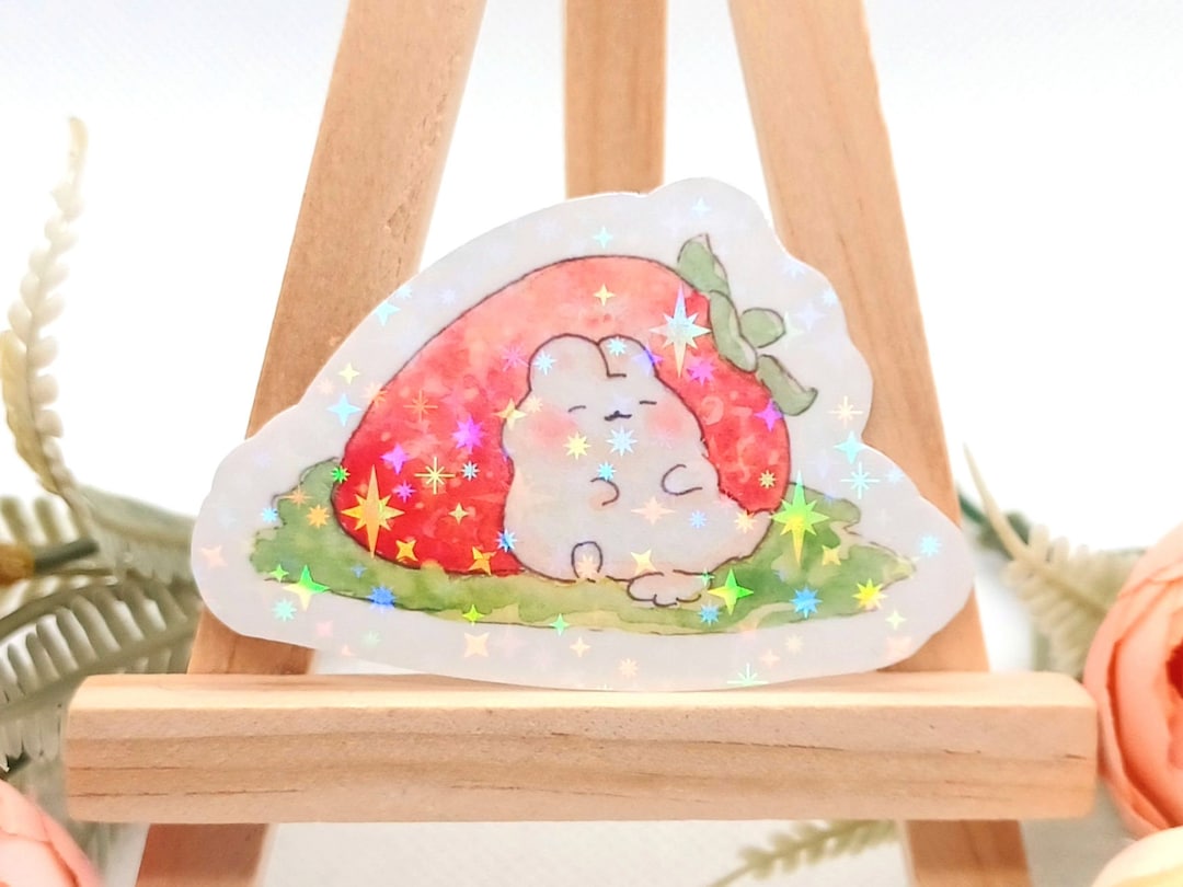 Cute Handmade Sticker Strawberry Bunny, Water Proof Rabbit Decal for ...