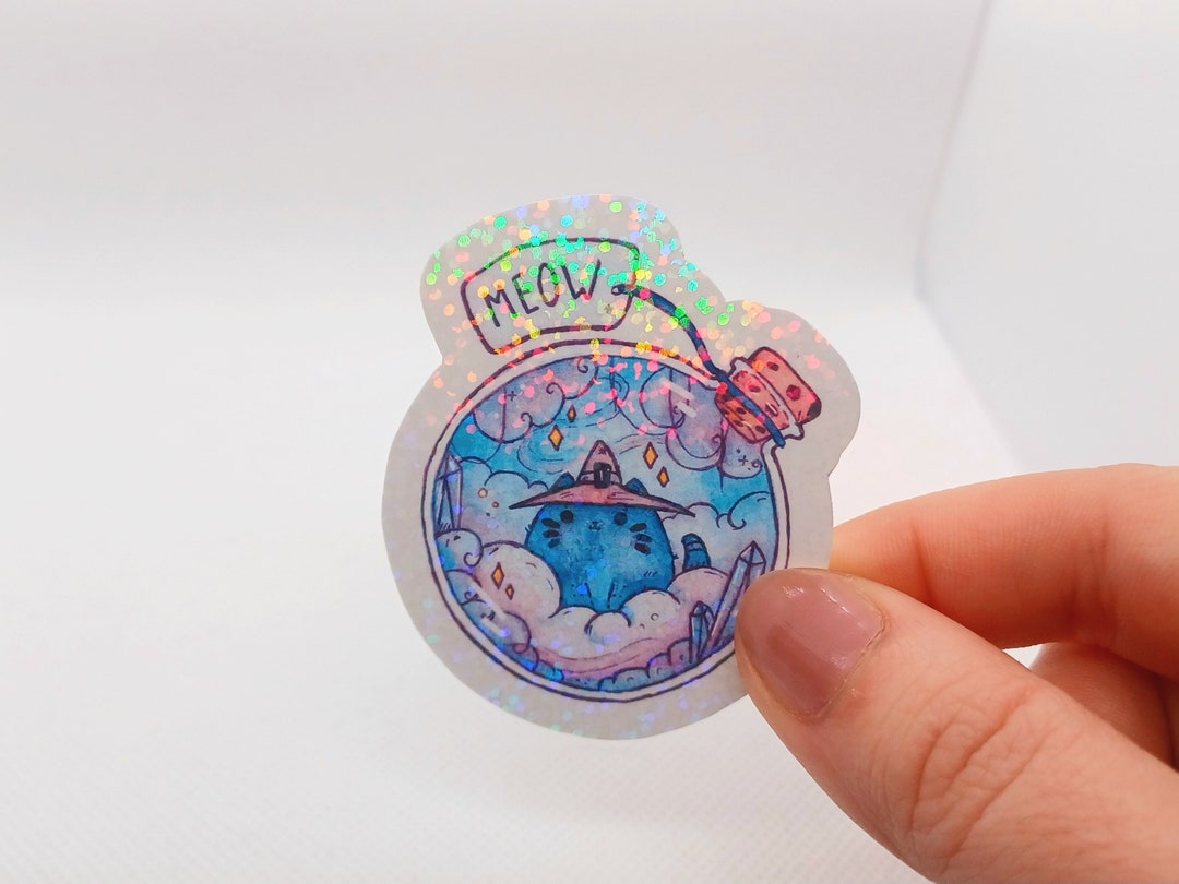 Cute Sticker: Cat Witch Bujo Glittery Blue Pastel Decor - Etsy