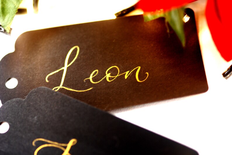 Personalised Black Gift Tags With Metallic Gold Ink, Calligraphy ...