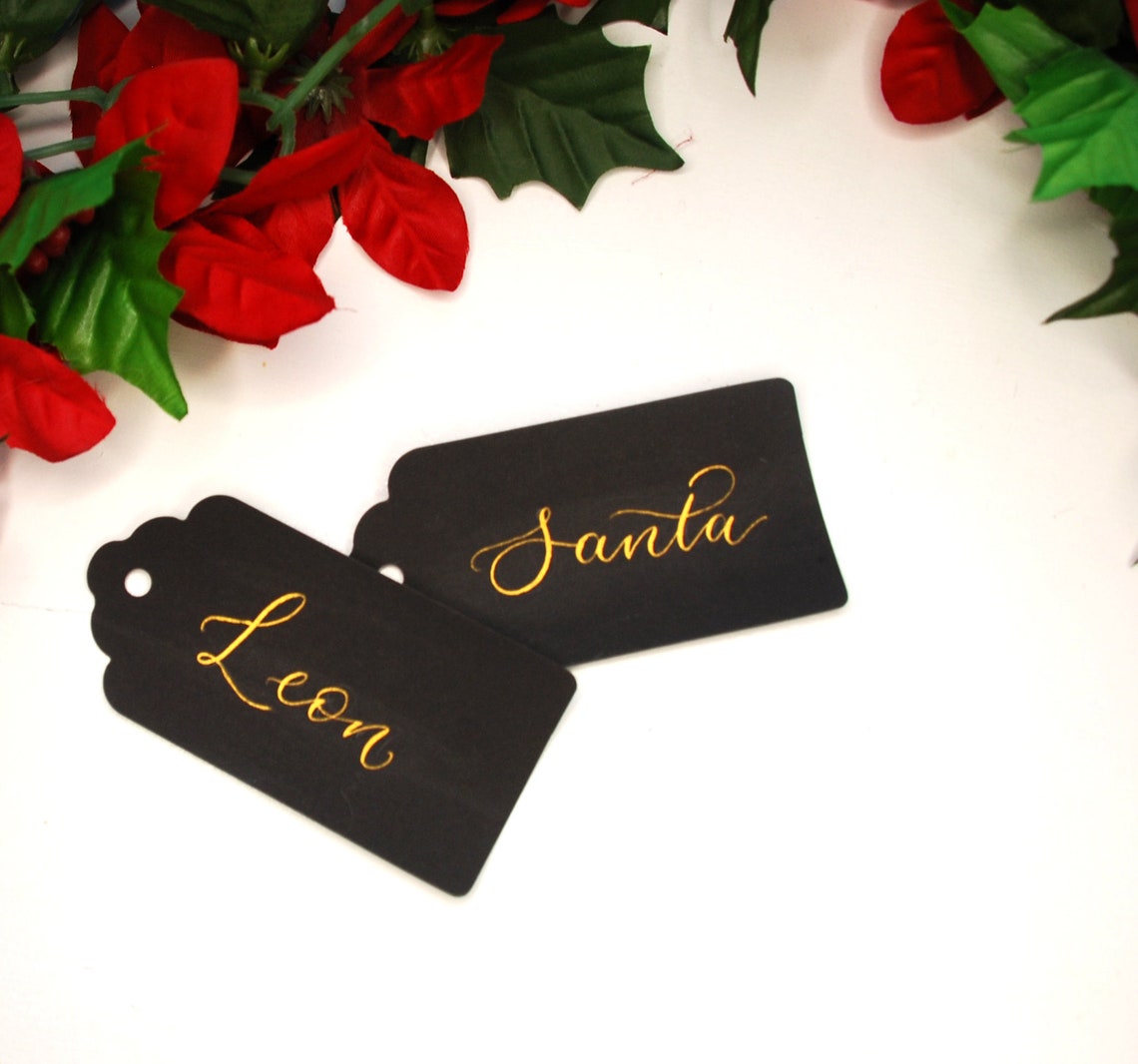 Personalised Black Gift Tags With Metallic Gold Ink - Etsy