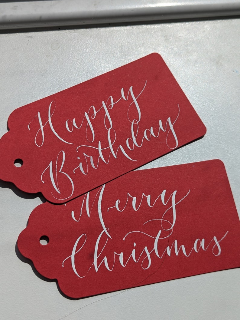 Personalised Red Gift Tags With White Ink, Calligraphy, Christmas Gift ...