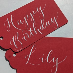 Personalised Red Gift Tags With White Ink, Calligraphy, Christmas Gift ...