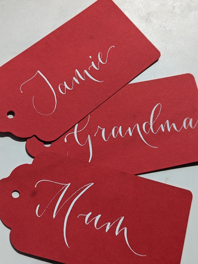 Personalised Red Gift Tags With White Ink, Calligraphy, Christmas Gift ...