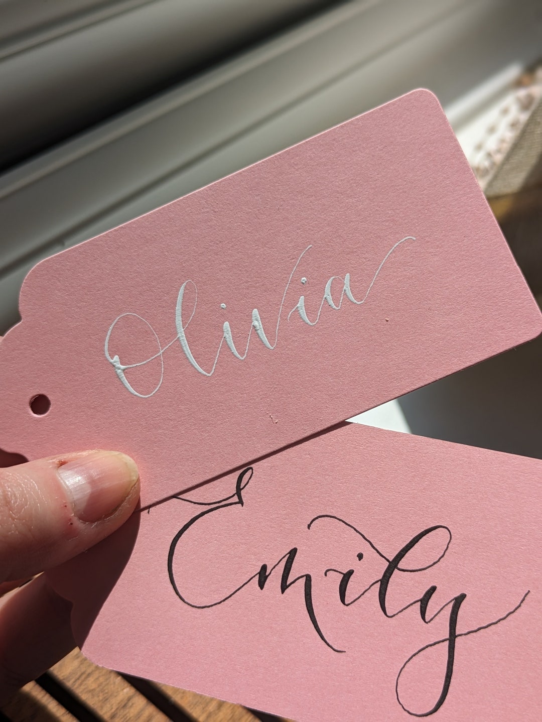 Personalised Pink Gift Tags With White or Black Ink, Calligraphy ...