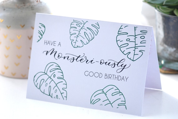 Monstera Themed Birthday Card Monsteriously Plant Pun Card | Etsy