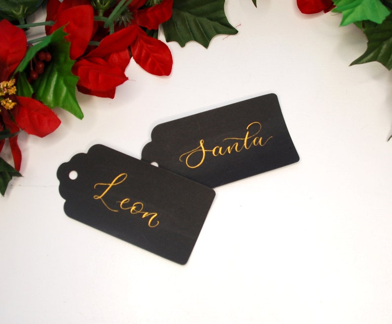 Personalised Black Gift Tags With Metallic Gold Ink, Calligraphy ...