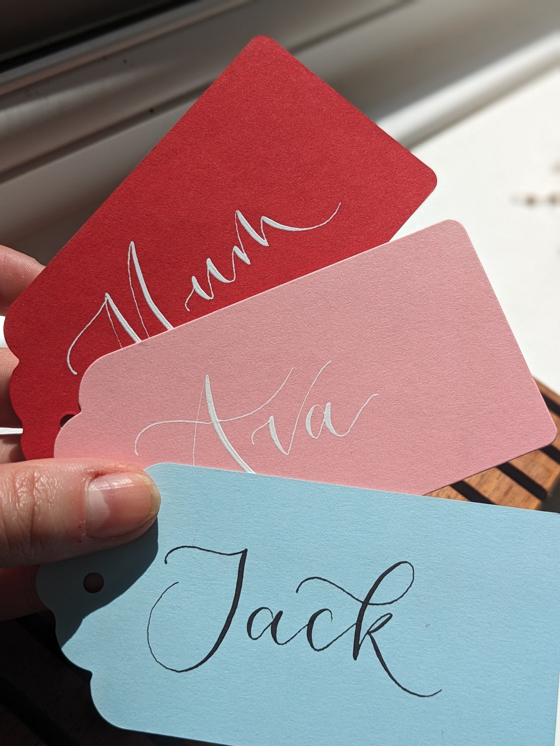 Personalised Pink Gift Tag With White or Black Ink, Calligraphy ...