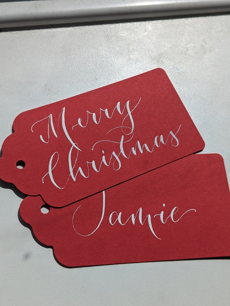 Personalised Red Gift Tags With White Ink, Calligraphy, Christmas Gift ...
