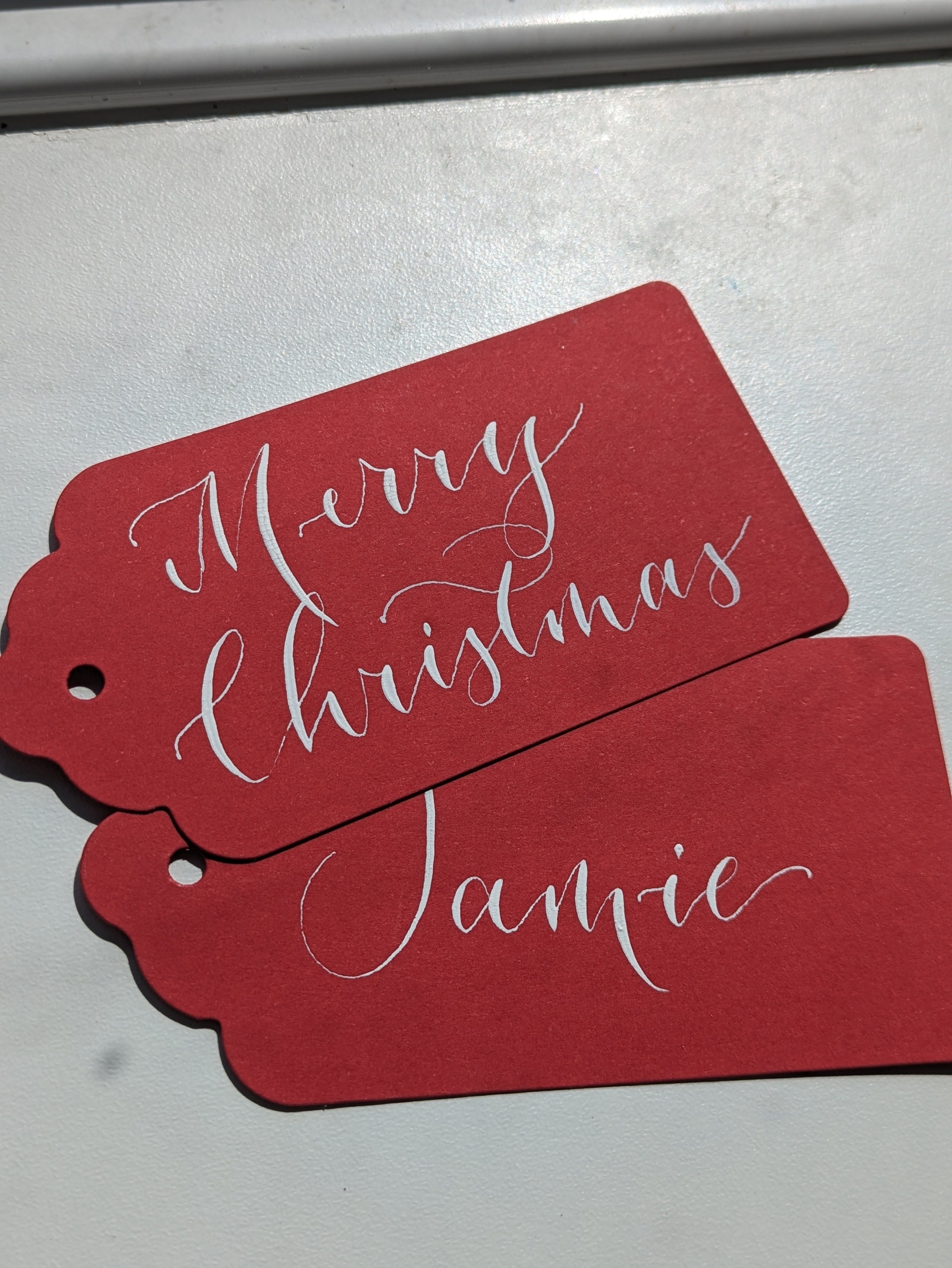 Personalised Red Gift Tags With White Ink, Calligraphy, Christmas Gift ...