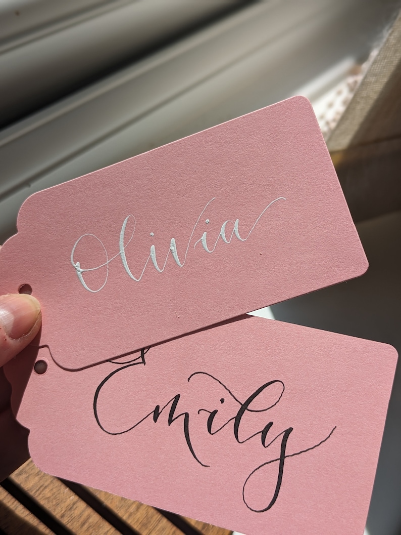 Personalised Pink Gift Tag With White or Black Ink, Calligraphy ...