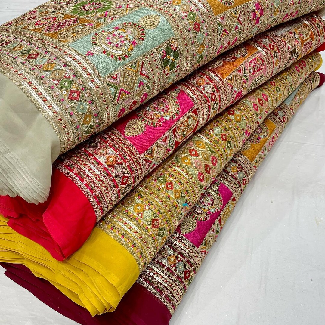 Georgette Heavy Embroidery and Sequence Work Fabric for Make Dress ...