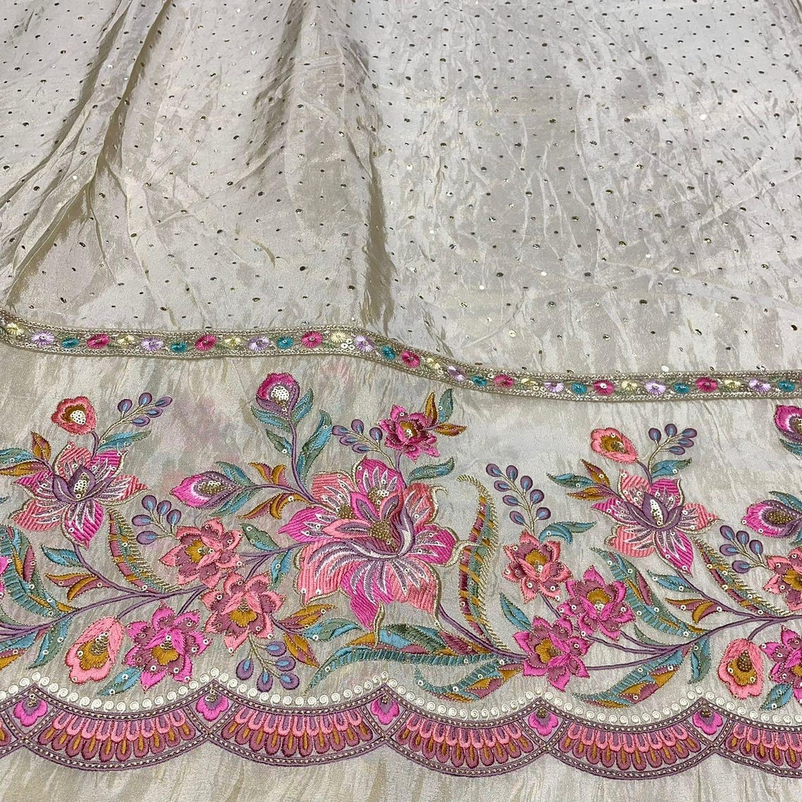 Georgette Tissue Zari Mukesh and Embroidery Work Unstitched Suits Dress ...