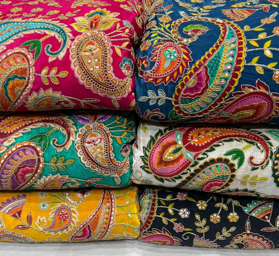 Designer Crepe Position Print With Embroidery Work Fabric for Dress ...