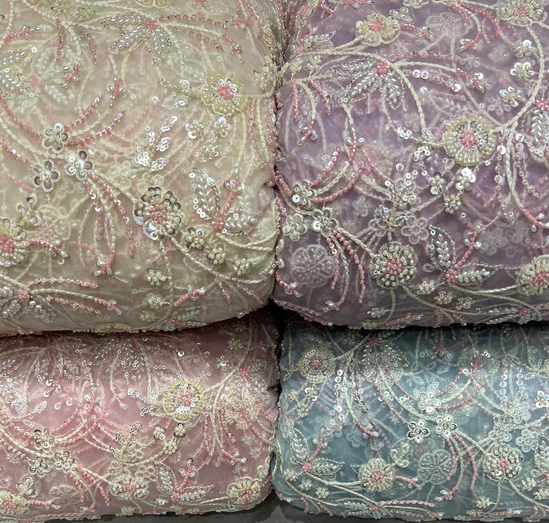 Net Designer Multi Thread Cutdana Sequence Embroidery Work Fabric for ...