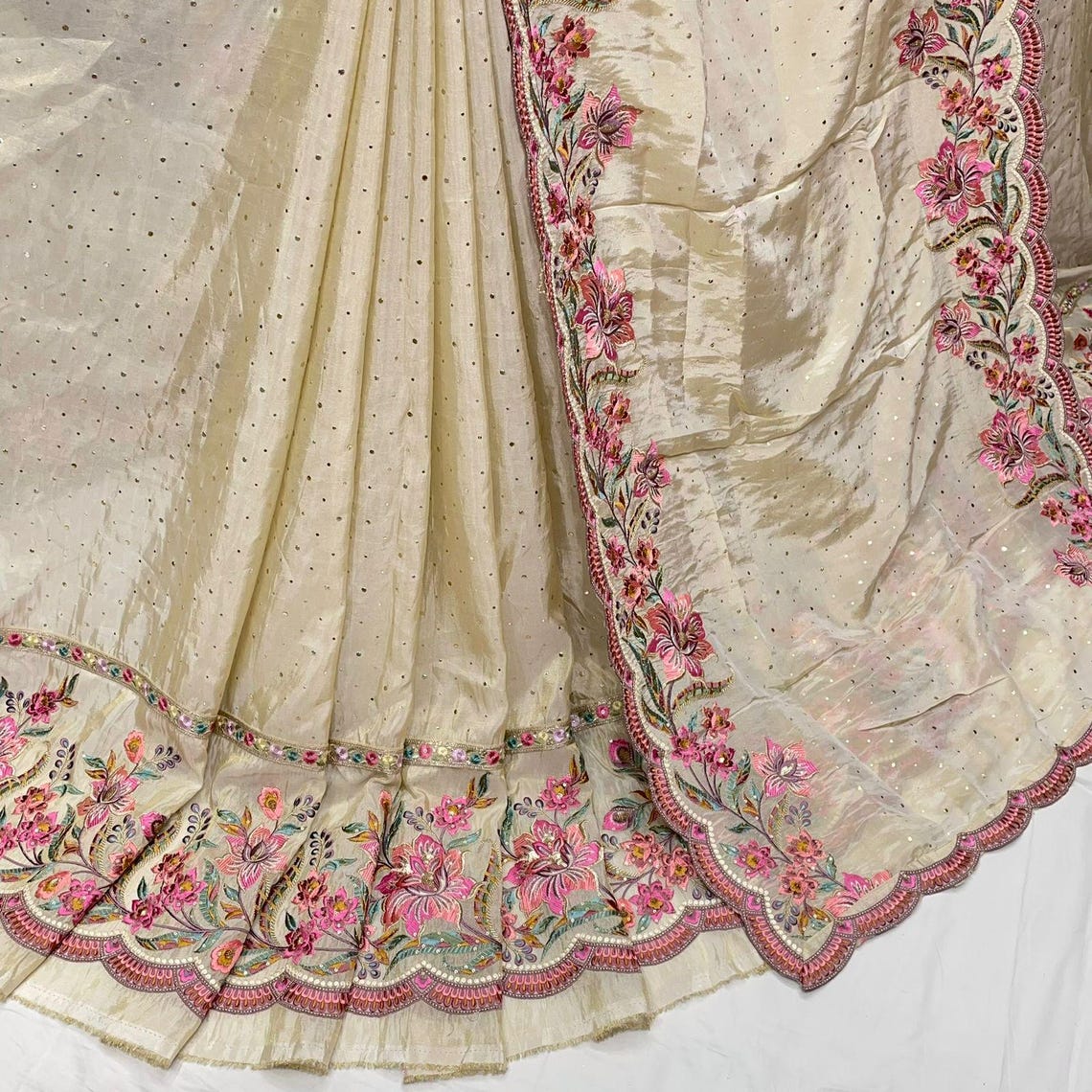 Georgette Tissue Zari Mukesh and Embroidery Work Unstitched Suits Dress ...