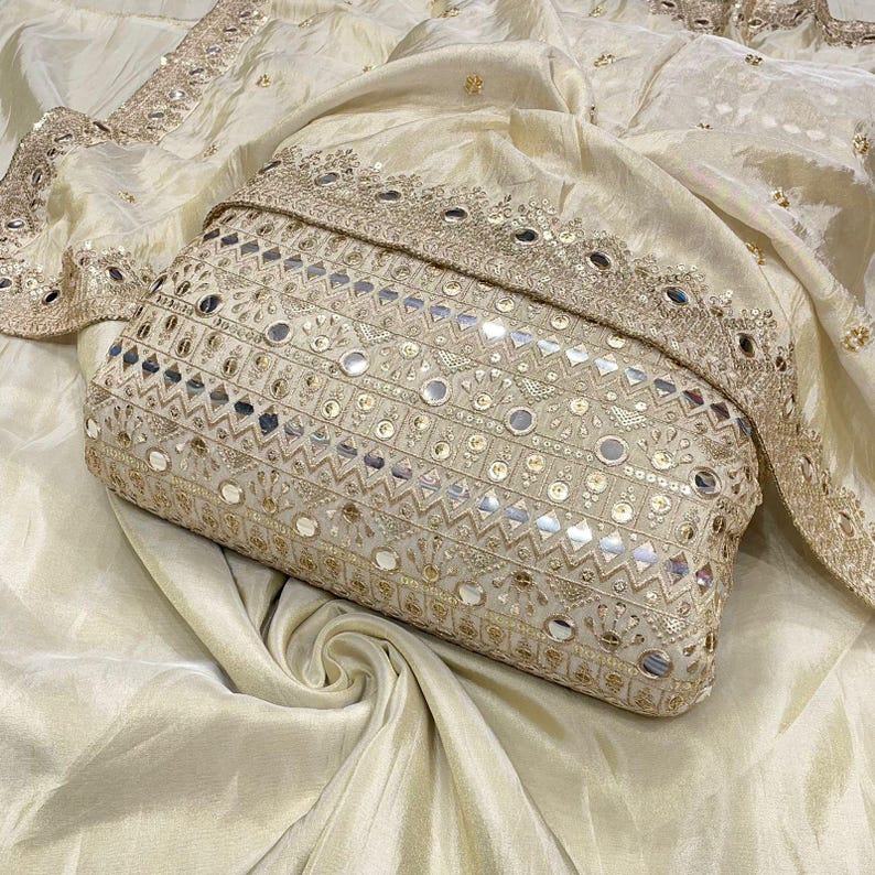 Dyeable Georgette Tissue Heavy Embroidery Work Unstitched Suits Dress ...