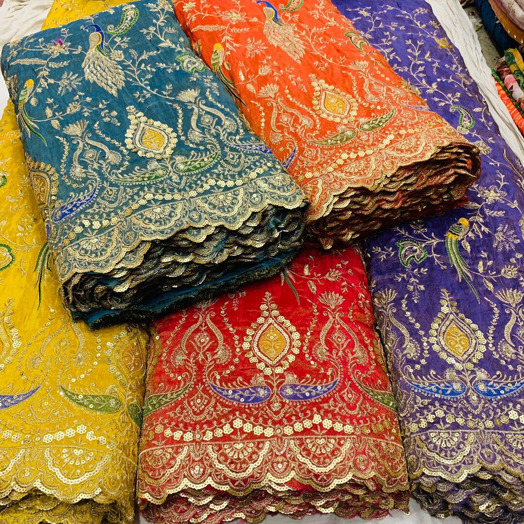 Pure Georgette Tissue Heavy Embroidery Work Unstitched Suits Dress ...