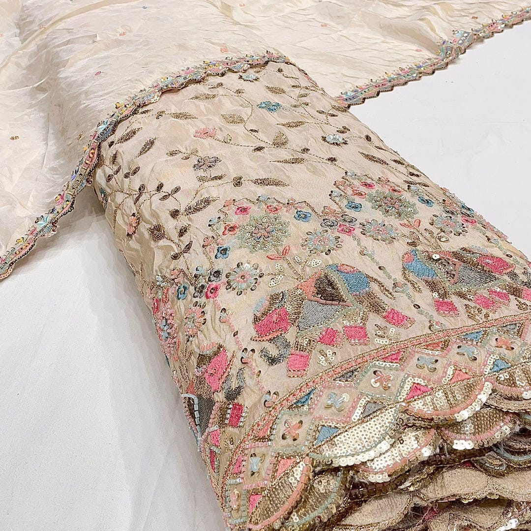 Designer Georgette Tissue Zari Hand Embroidery Work Unstitched Suits ...