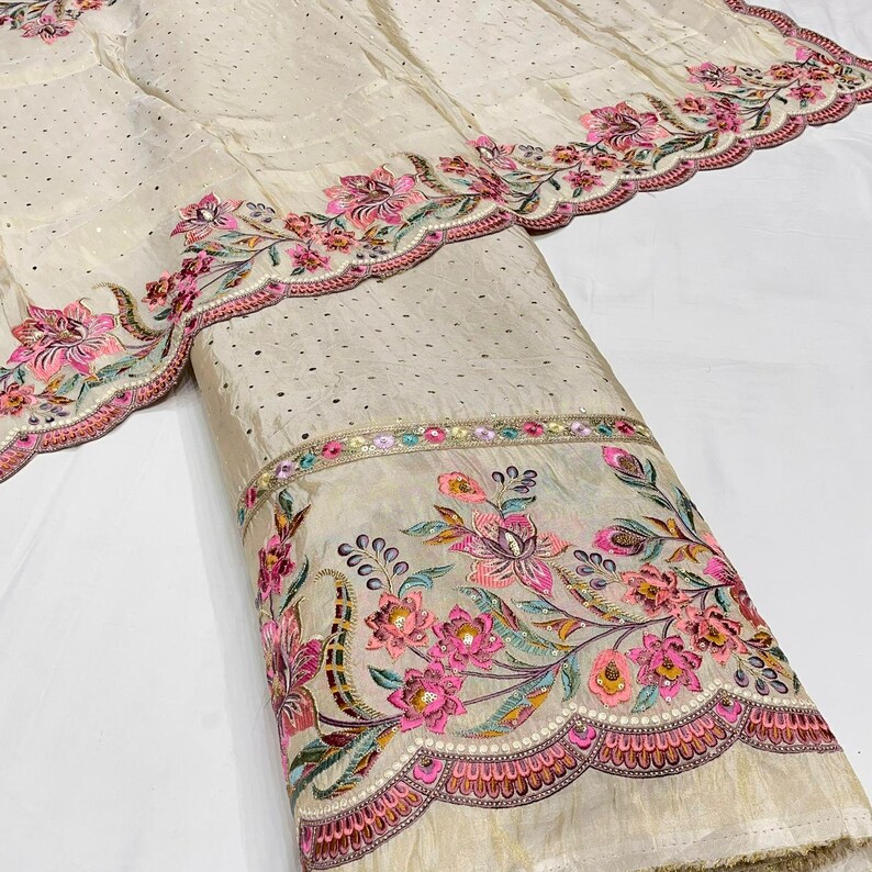 Georgette Tissue Zari Mukesh and Embroidery Work Unstitched Suits Dress ...