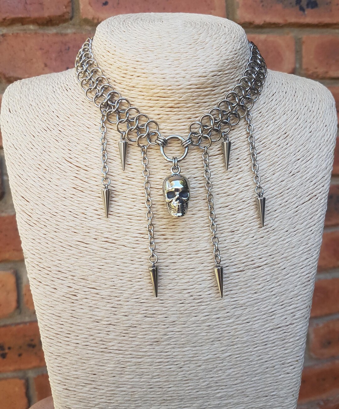 Detailed Human Skull Chainmaille Necklace, Customizable Choker With ...