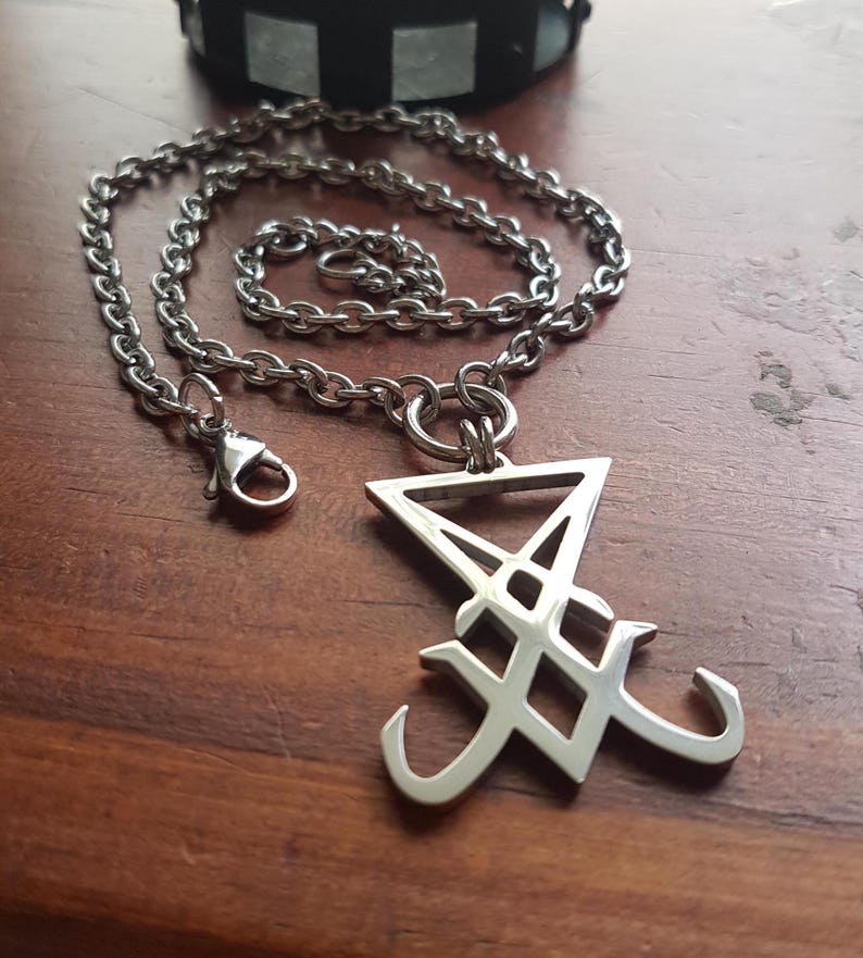 Large Lucifer Sigil Pendant Necklace - Satanic Seal O Ring Chain Choker ...