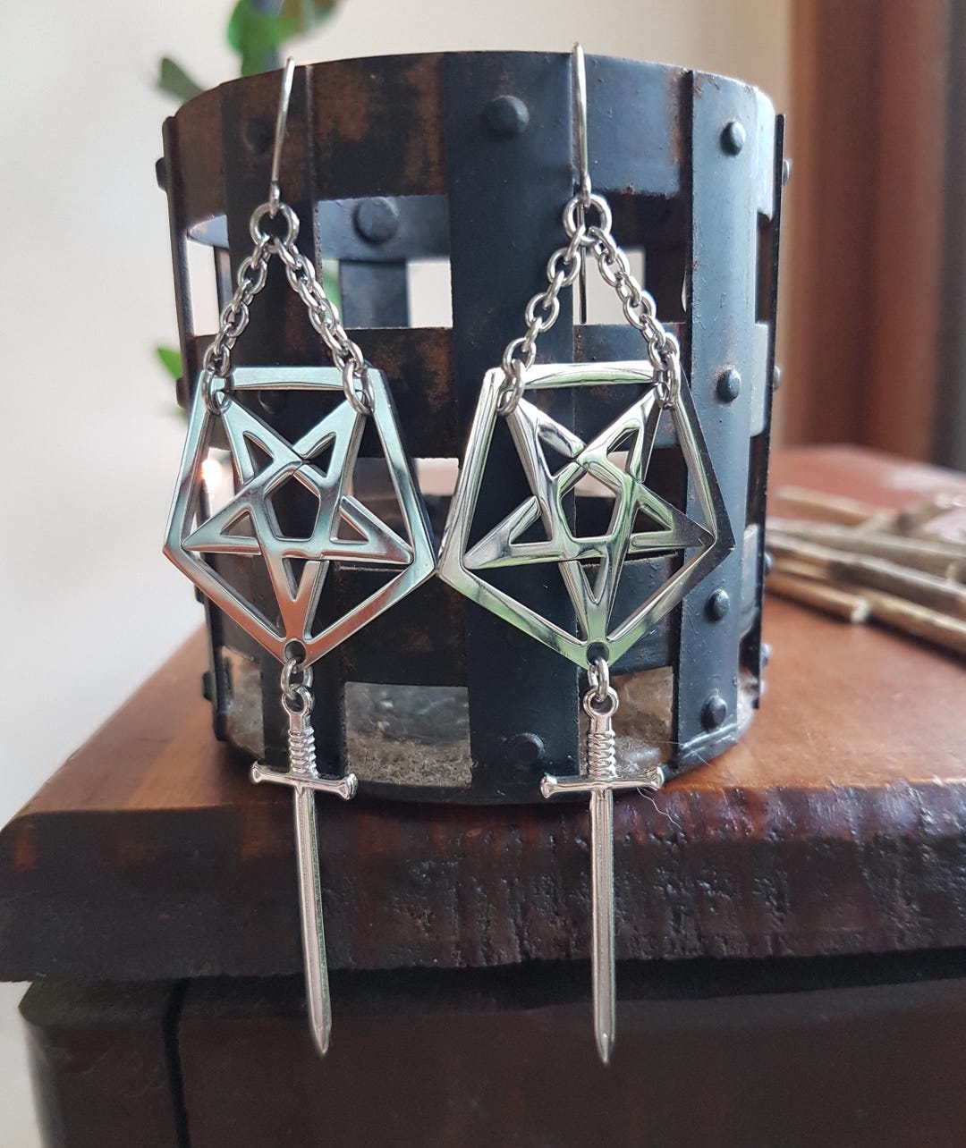 Epic Pentagram and Long Sword Earrings for Bold Metalheads or Goths and ...