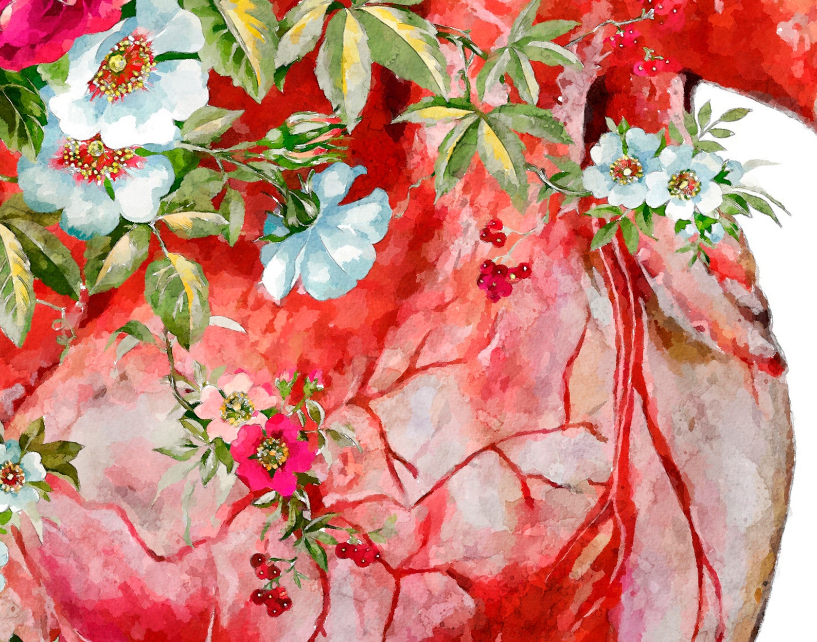 Human Internal Organs Print Floral Anatomy Art Heart and | Etsy