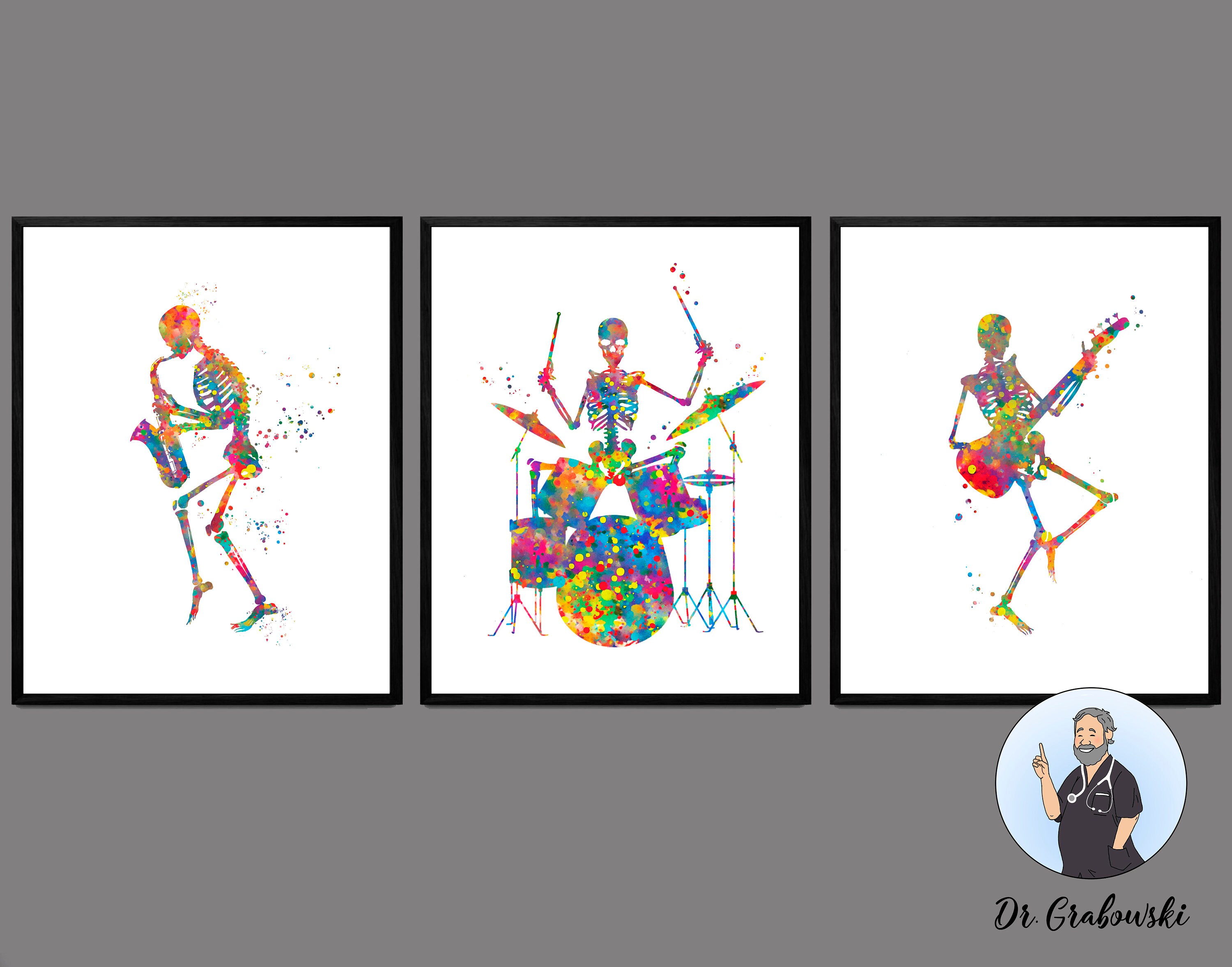 Skeleton Musician Art Print Human Anatomy Art Moving Skeleton | Etsy