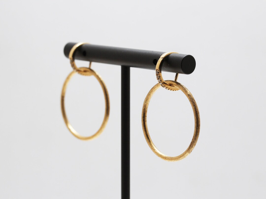 18ct Yellow Gold Double Hoop, Diamond, Drop Earrings. - Etsy