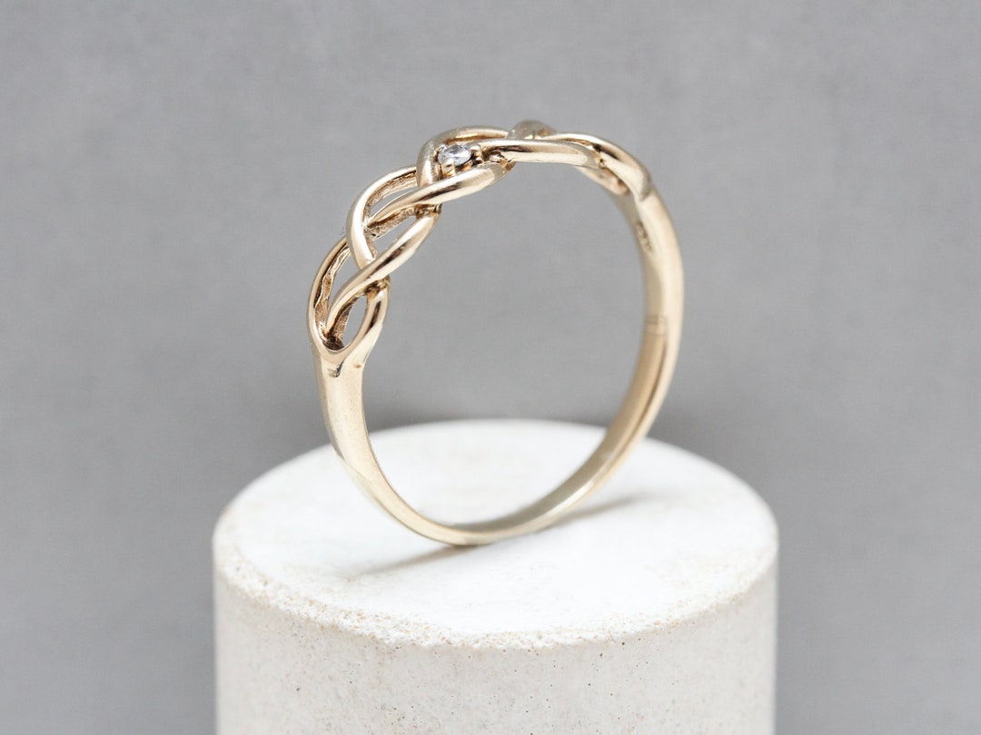 9ct Yellow Gold Weave, Diamond Ring UK Size T - Etsy