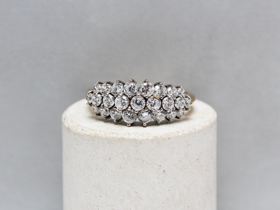 9ct Yellow Gold Cubic Zirconia Cluster Finger Size O 1/2 - Etsy