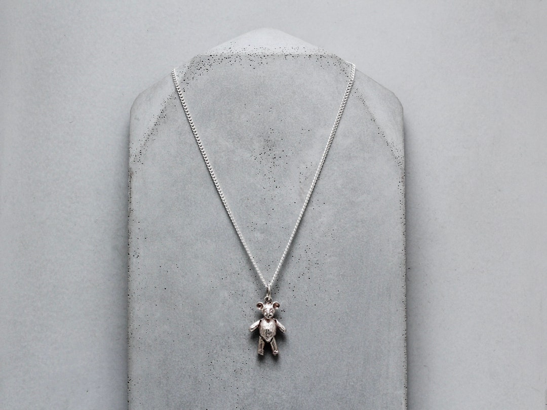 Silver Teddy Pendant With Articulating Legs, Curb Chain 16inch Silver ...
