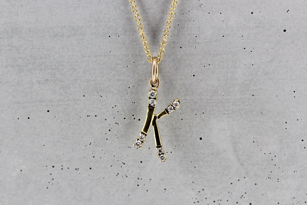 9ct Gold Diamond Letter K Pendant Necklace - Adjustable Chain - Etsy