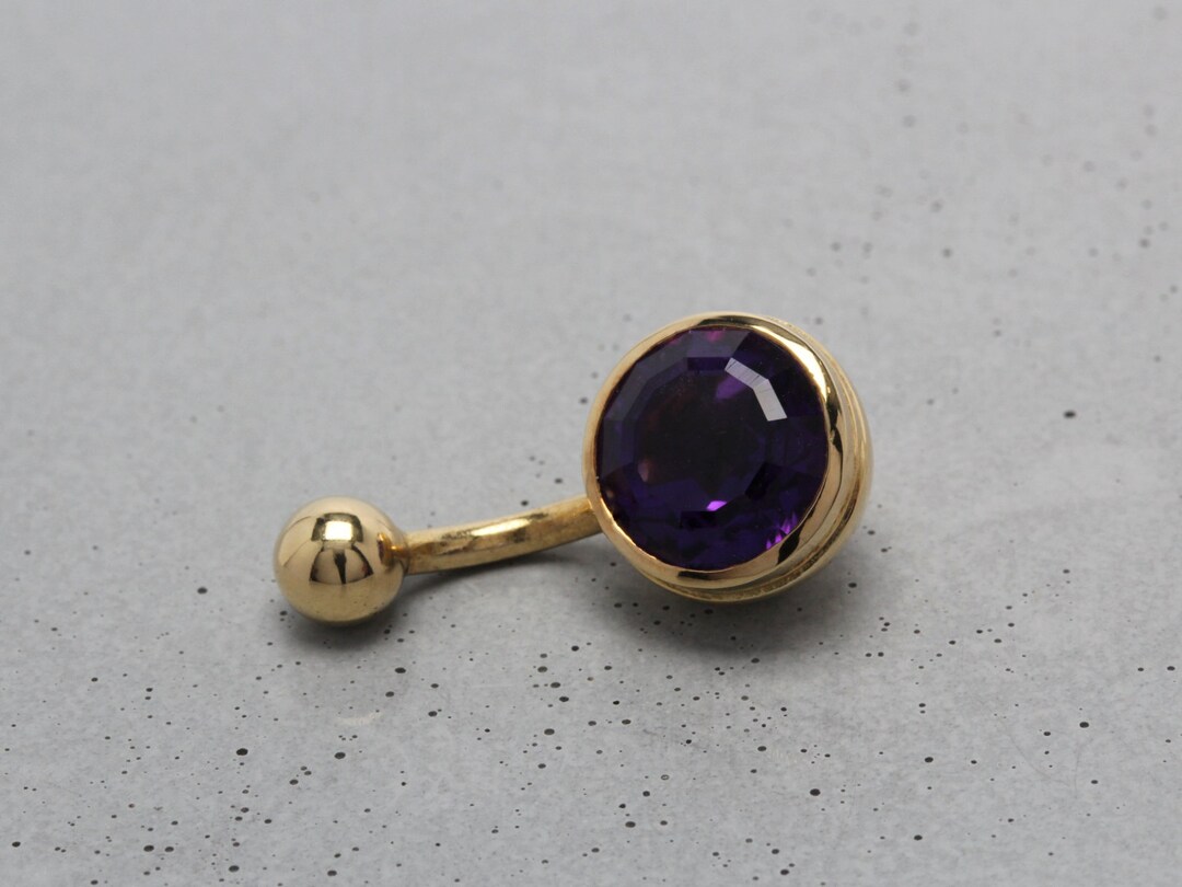 18ct Yellow Gold Amethyst Belly Bar - Etsy
