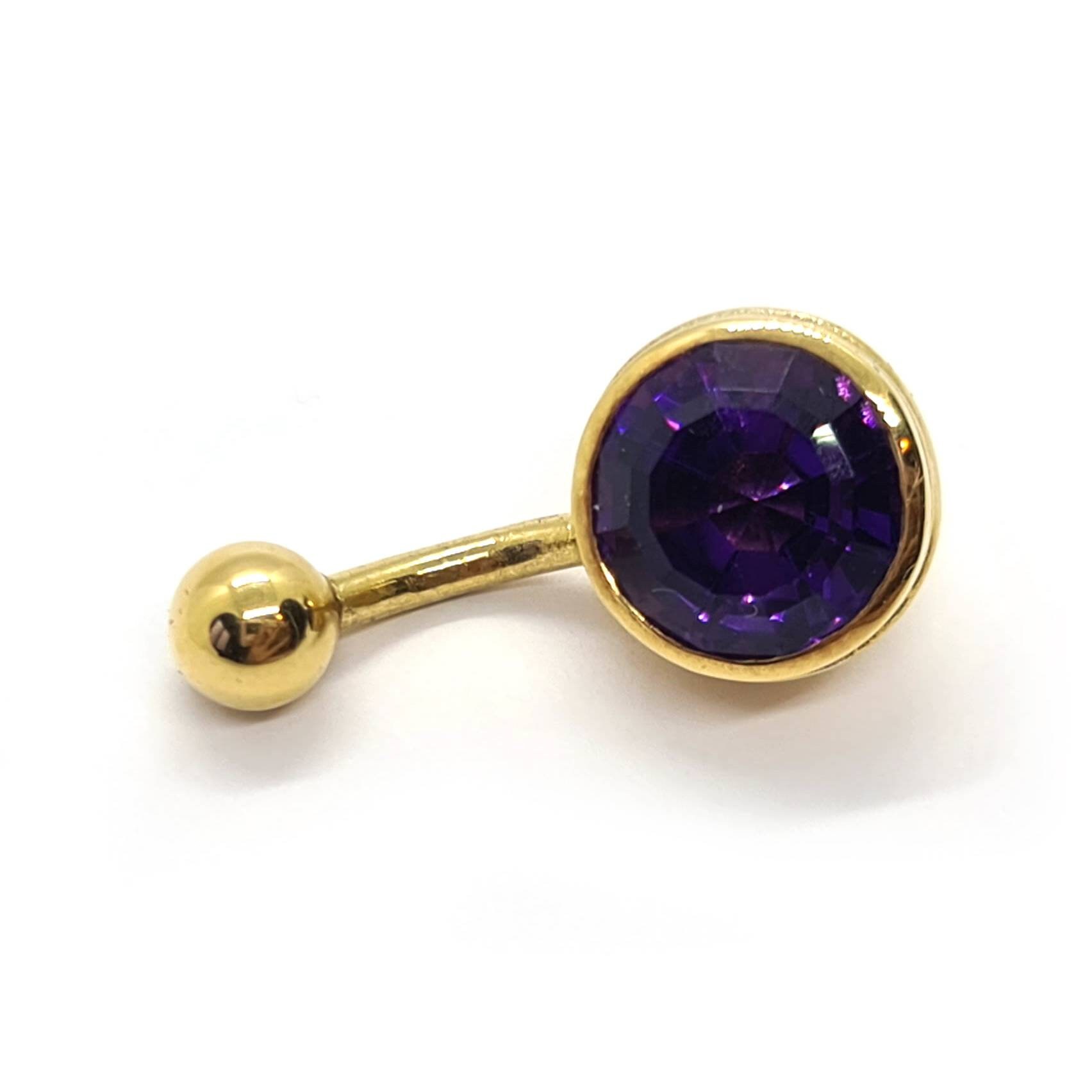 18ct Yellow Gold Amethyst Belly Bar - Etsy