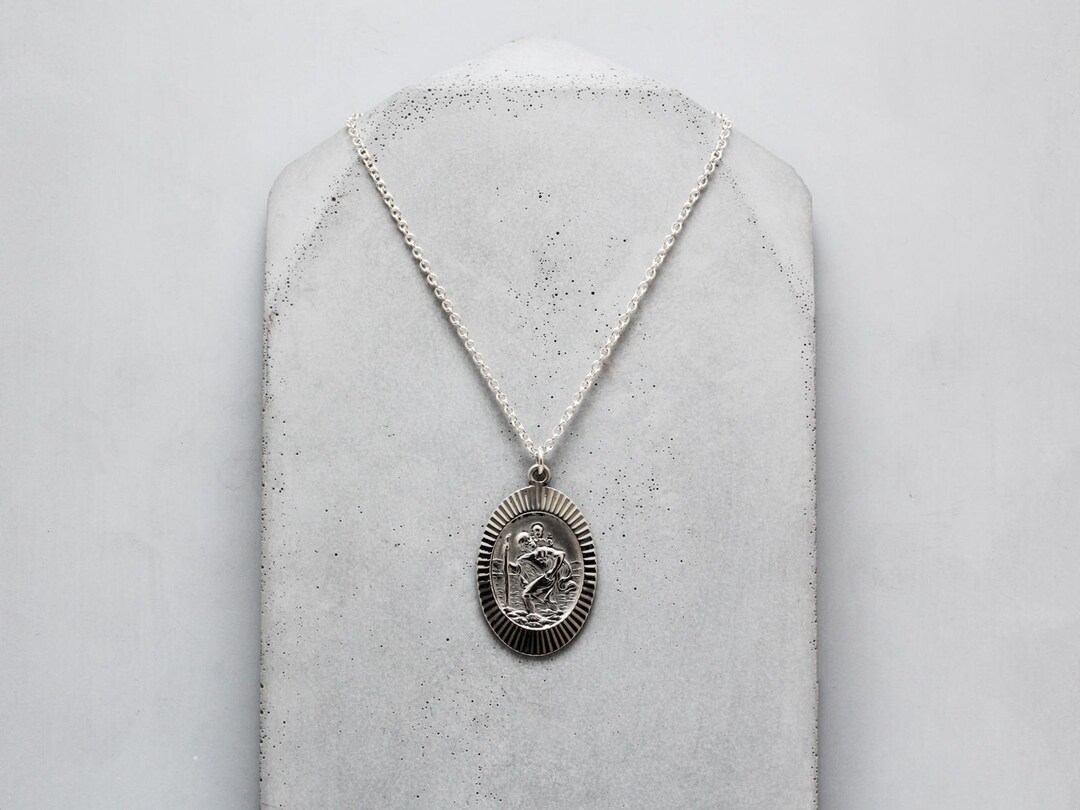 Silver St. Christopher Pendant on a 20" Link Chain - Etsy