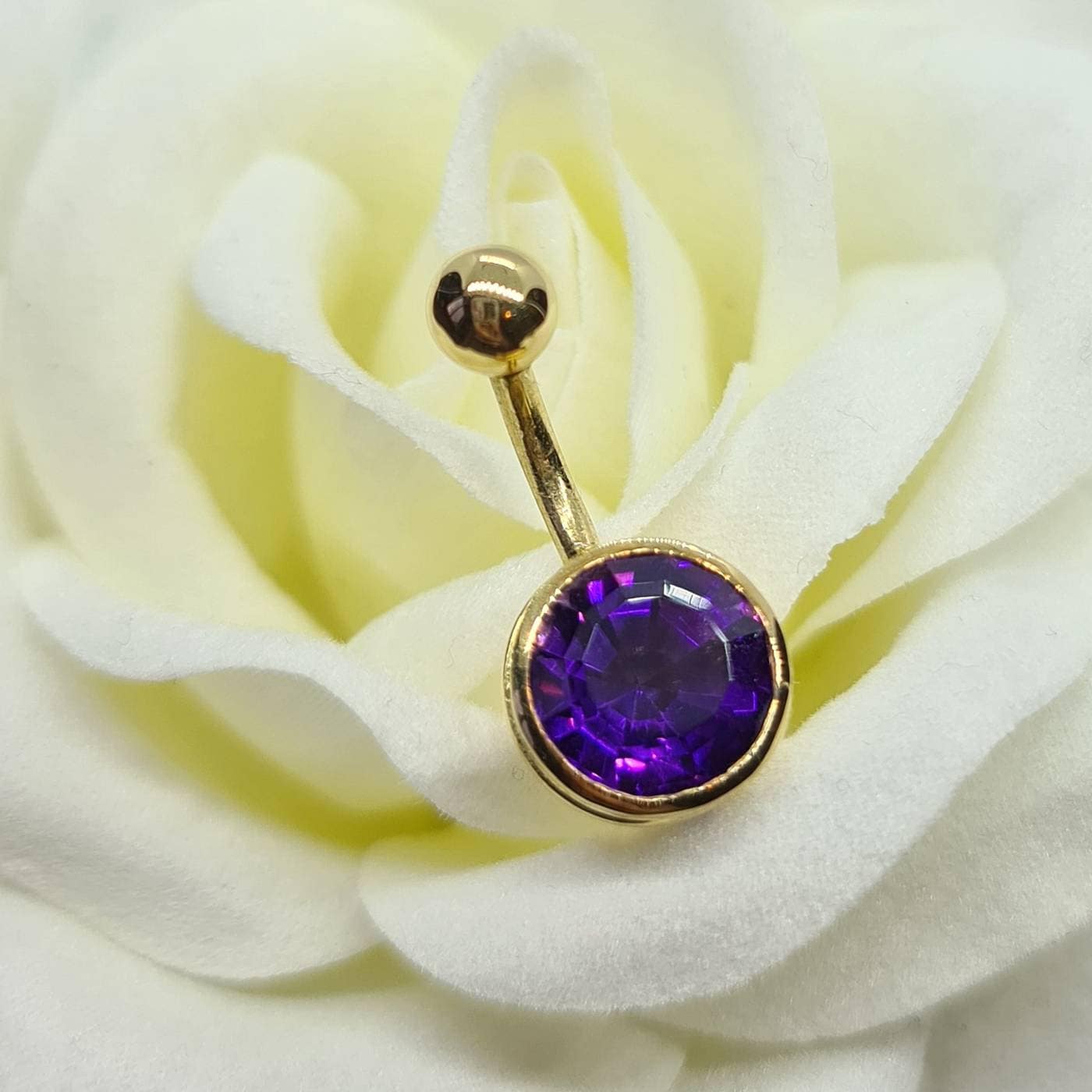 18ct Yellow Gold Amethyst Belly Bar - Etsy