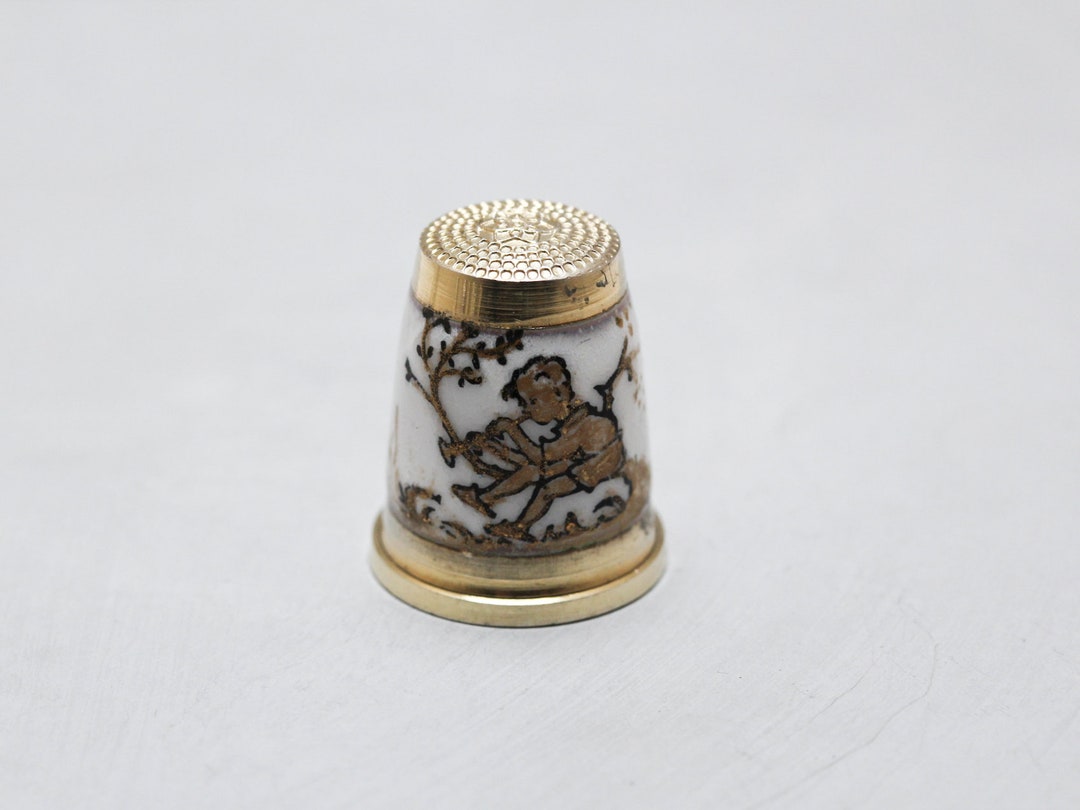 Vintage Enamel Boy Playing Pipe Hallmarked Thimble - Etsy
