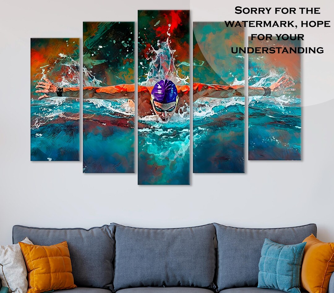 Swimming Artwork, Pool Wall Decor, Water Sport Canvas, Swimming Pool ...