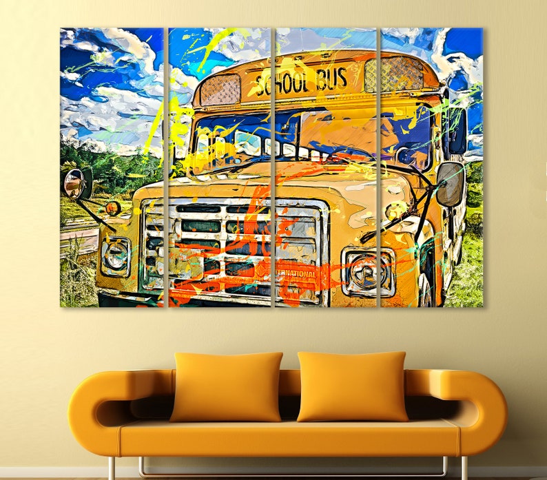 School Bus Canvas Yellow Bus Poster School Bus Painting - Etsy